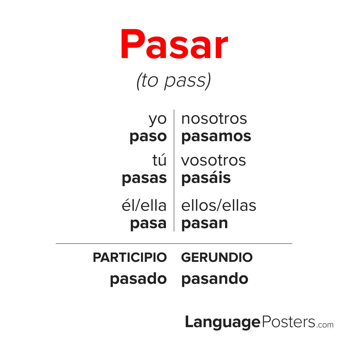 Pasar Conjugation Spanish 100 Most Common Spanish Verbs | PDF